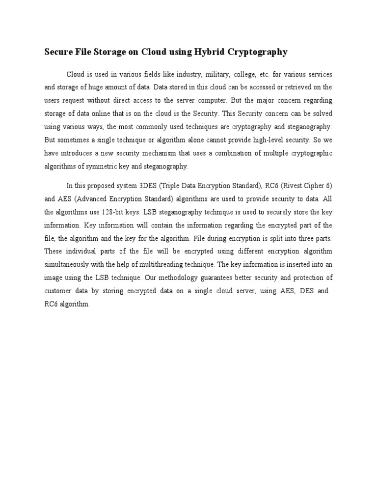 Secure File Storage On Cloud Using Hybrid Cryptography Pdf Cryptography Encryption