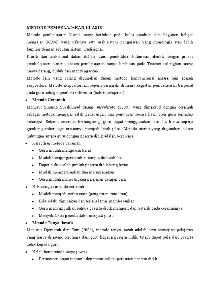 Metode Pembelajaran Klasik | PDF
