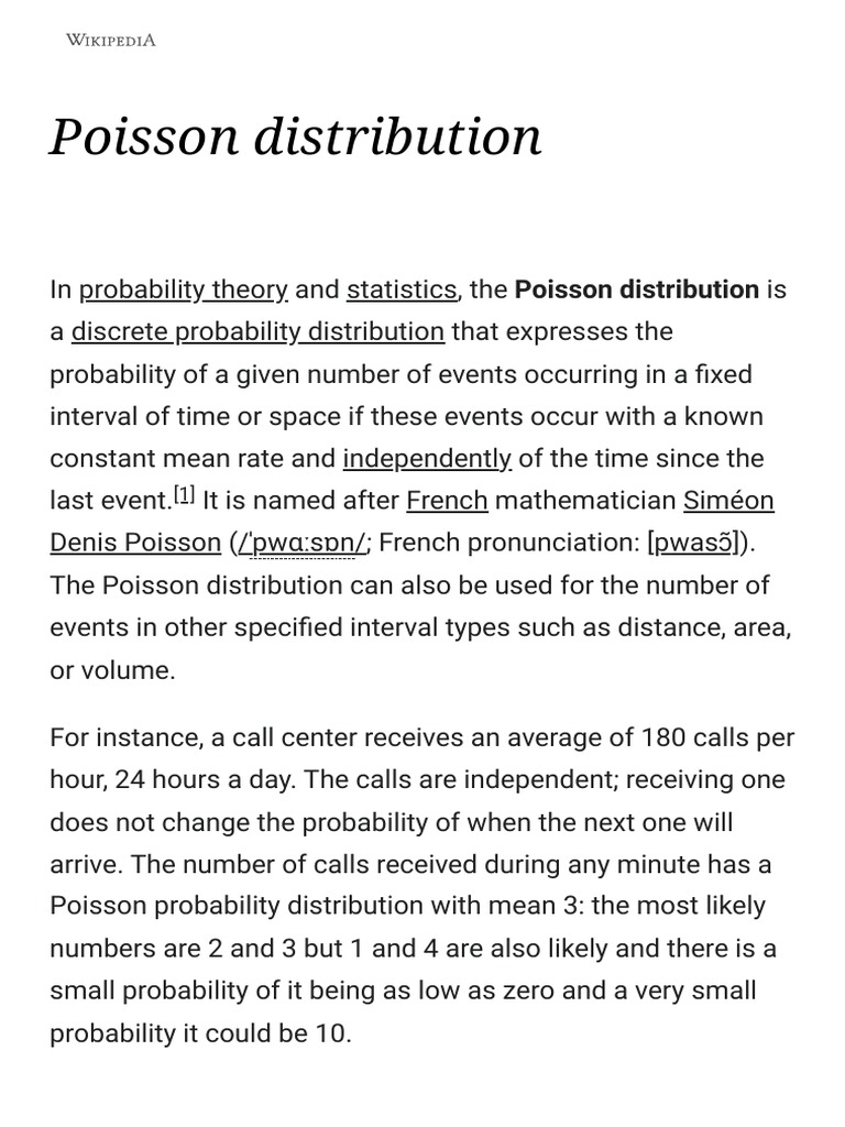Poisson Distribution - Wikipedia | PDF | Poisson Distribution | Teaching Mathematics