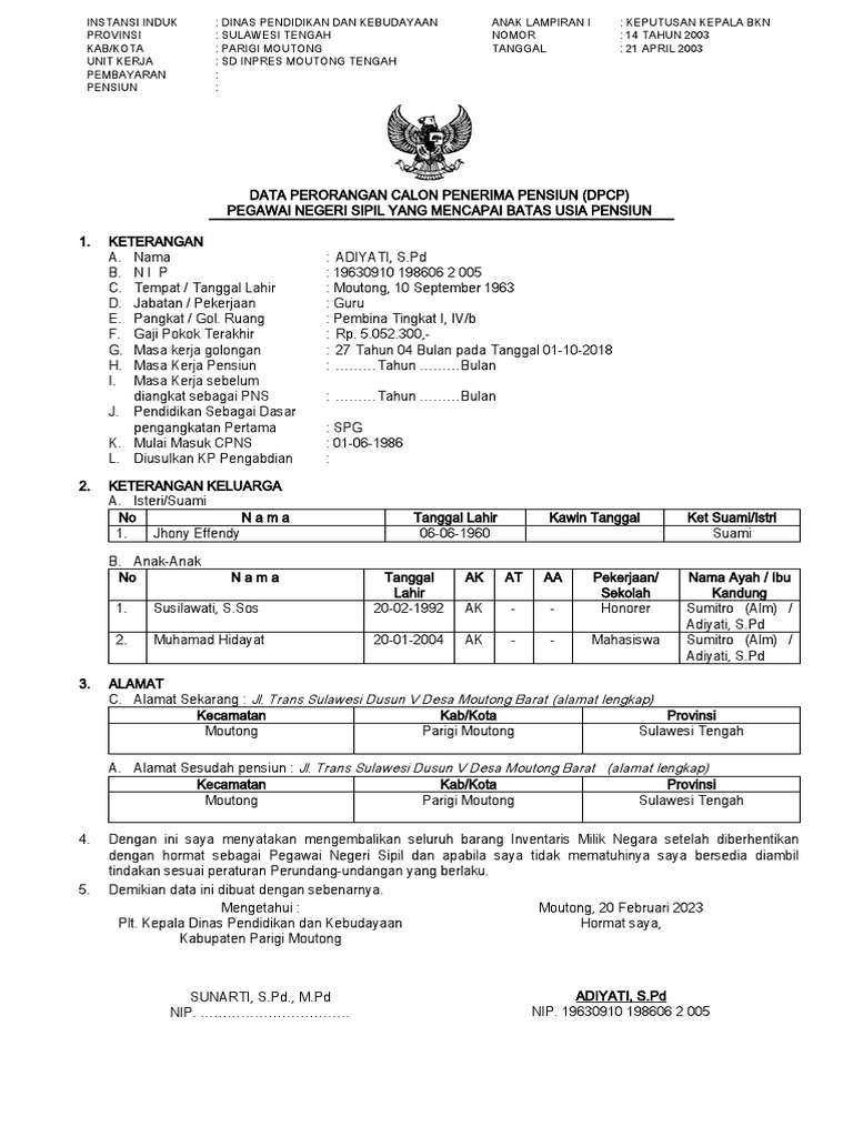 Form Pensiun, MPP, DPCP, Etc - Final | PDF