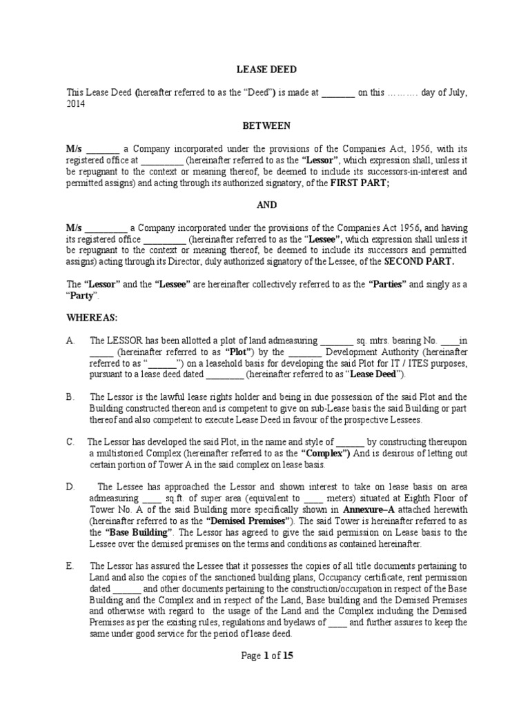 Lease Deed | PDF | Lease | Indemnity
