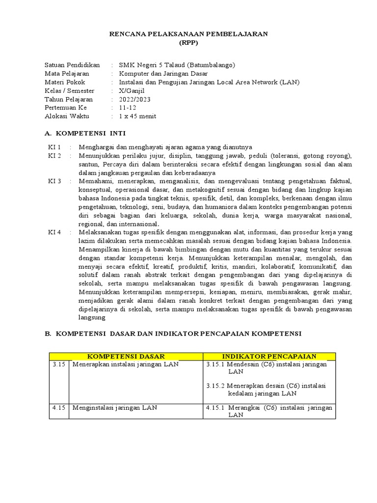 3.1 PJBL-RPP - Instalasi Dan Pengujian Jaringan LAN | PDF