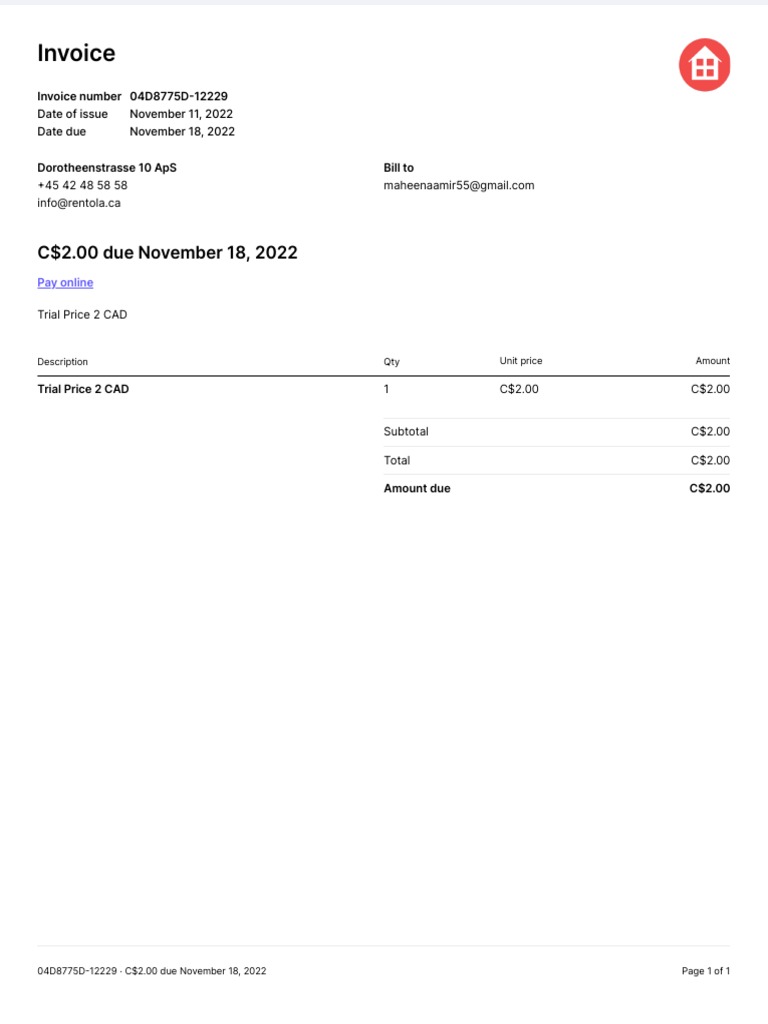 Invoice C$2 due Nov 18 | PDF