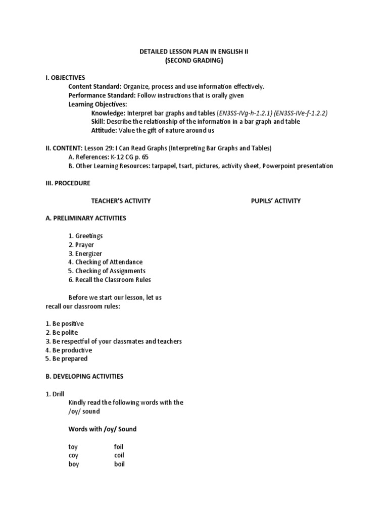 DETAILED LESSON PLAN IN ENGLISH II (TRADITIONAL FORMAT) | PDF | Lesson ...