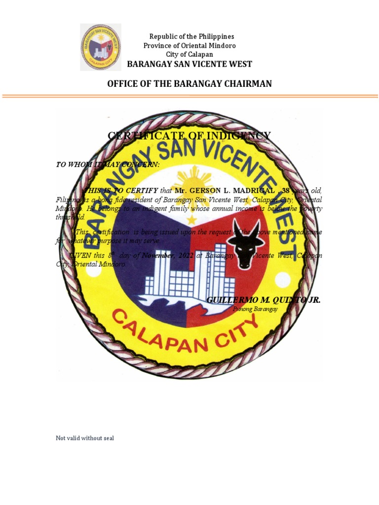 Certificate of Indigency | PDF