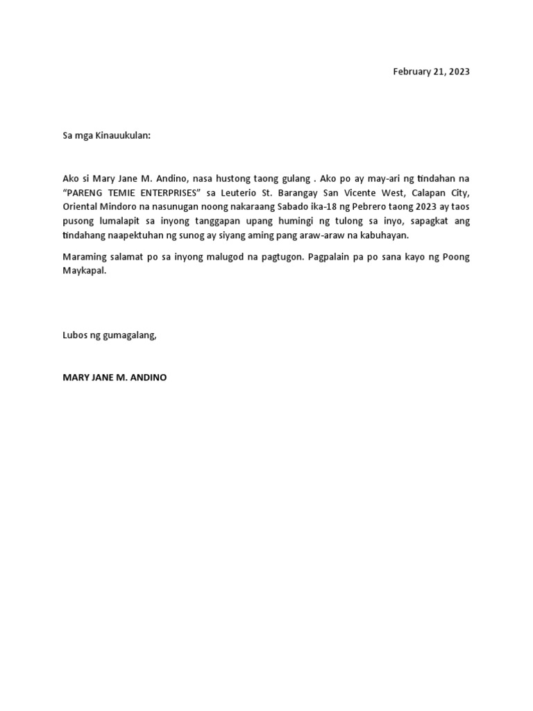 Letter (Nasunugan) | PDF