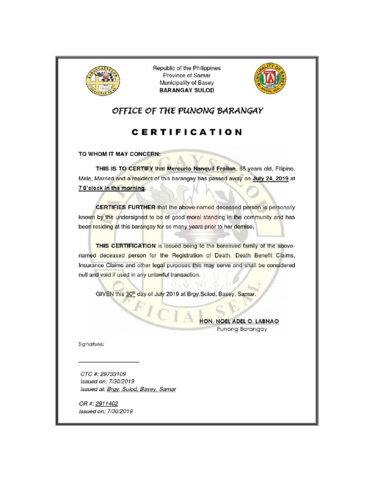 Sample Death Certificate | PDF