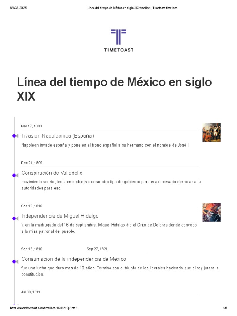 Línea Del Tiempo de México en Siglo XIX Timeline - Timetoast Timelines | PDF | México | América ...