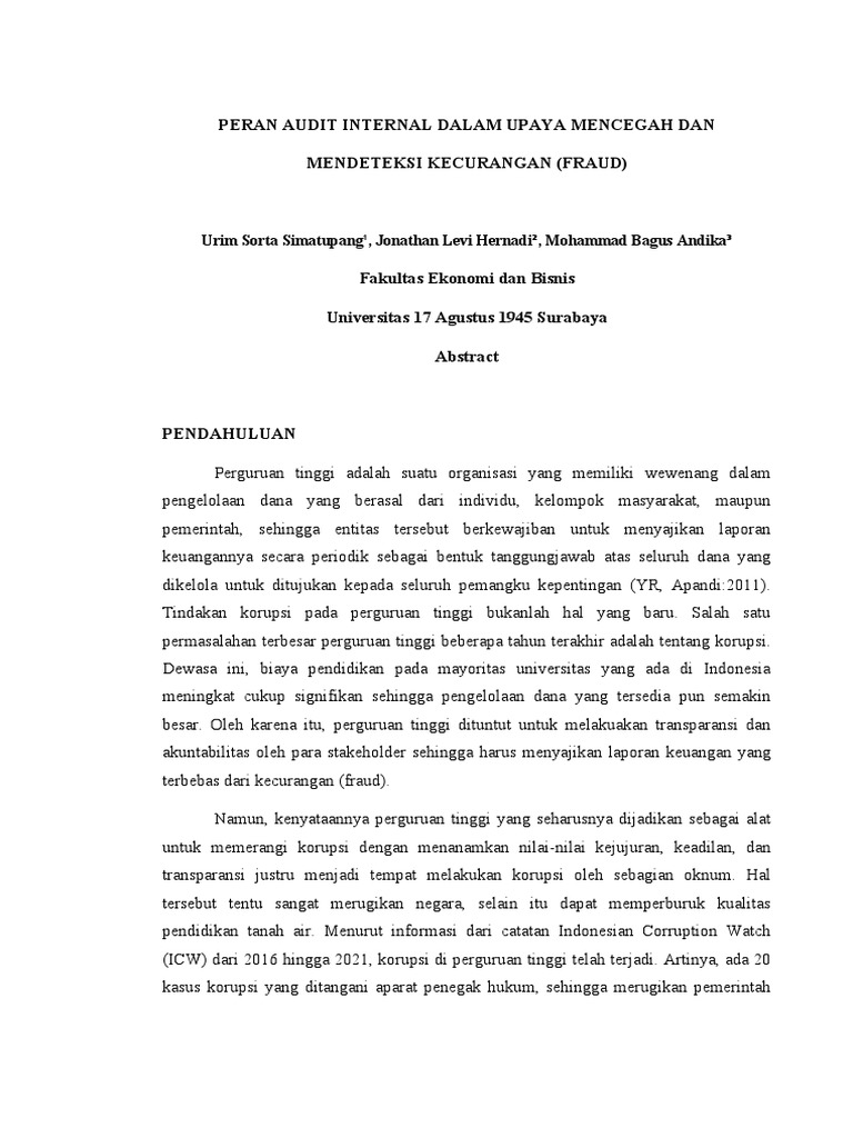 Peran Audit Internal Dalam Mendeteksi Kecurangan (Fraud) | PDF