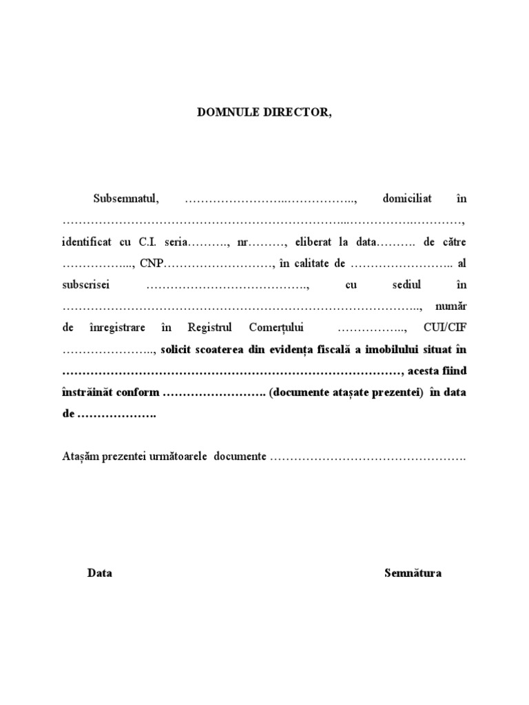 Cerere Scoatere Din Eviden A Imobil | PDF