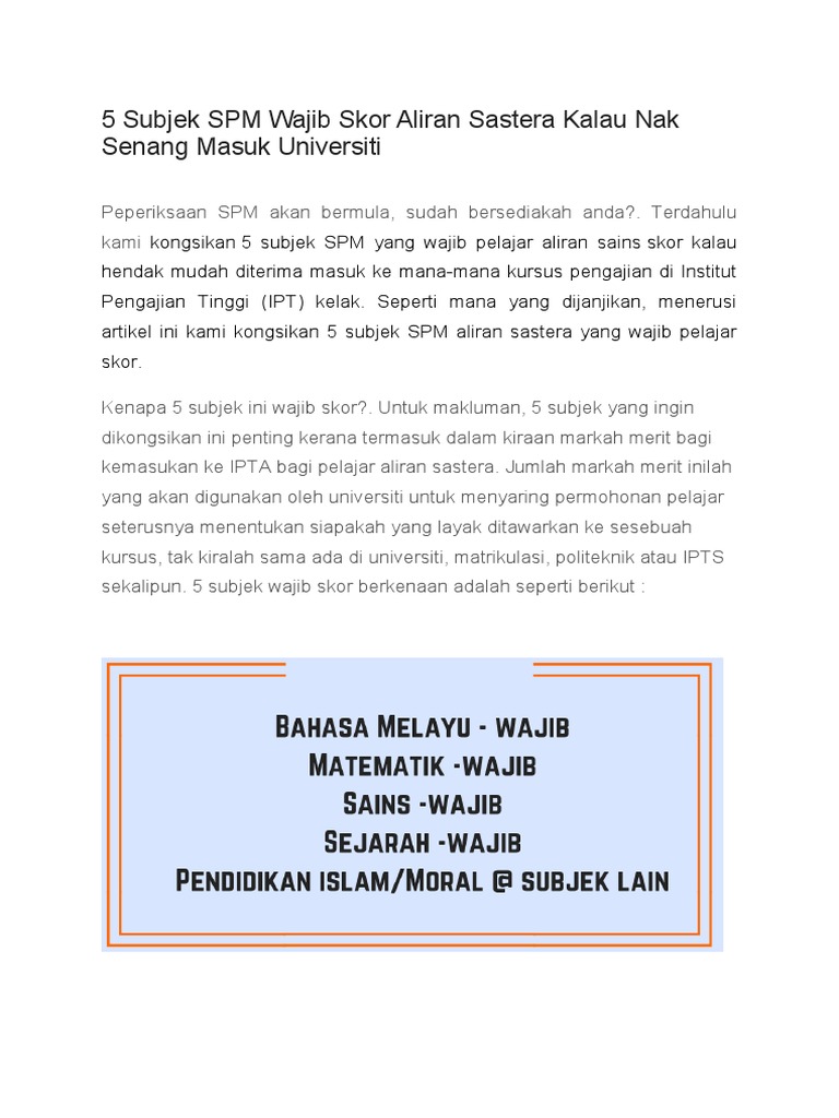 5 Subjek SPM Wajib Skor Aliran Sastera Kalau Nak Senang Masuk ...
