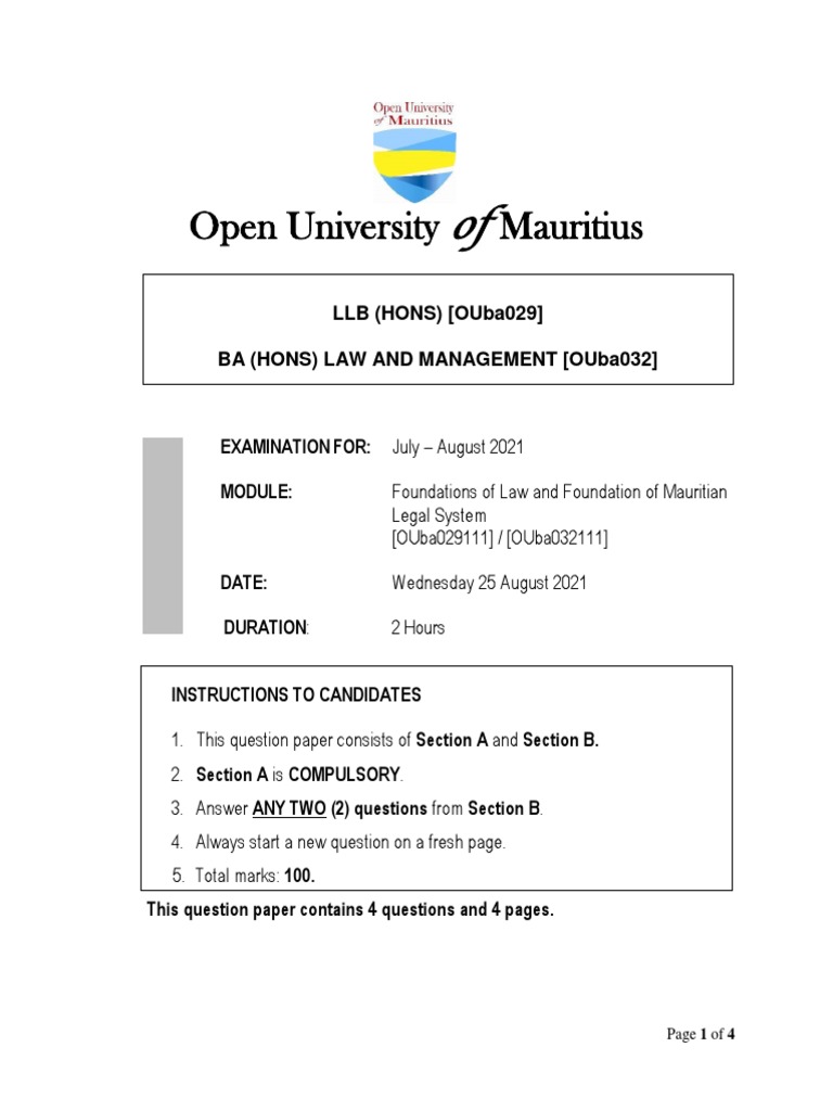 Foundations of Law The Mauritian Legal Systems | PDF | Royal Assent ...