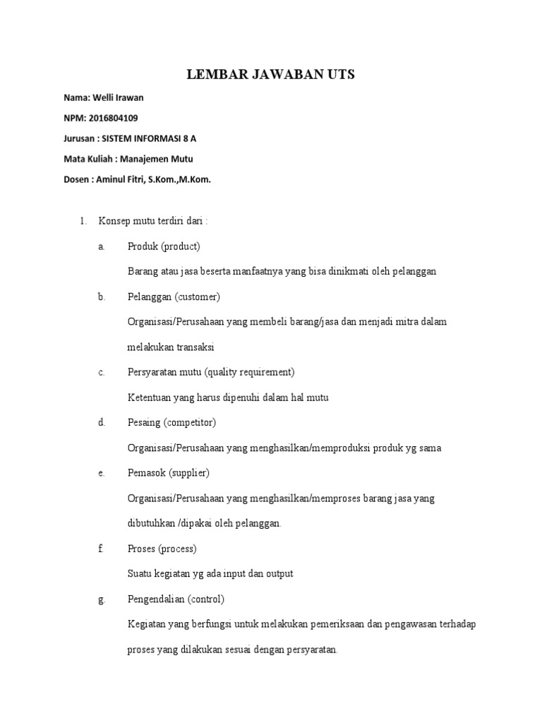 Lembar Jawaban Uts | PDF