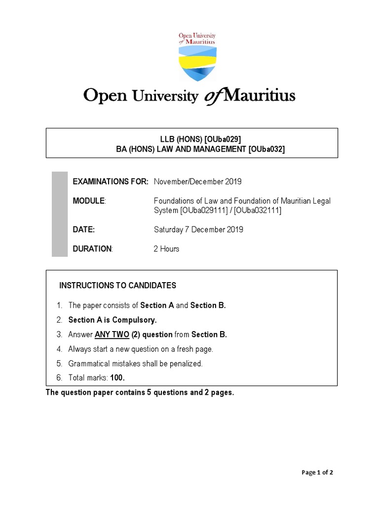 Foundation of Law in The Mauritian Legal System | PDF