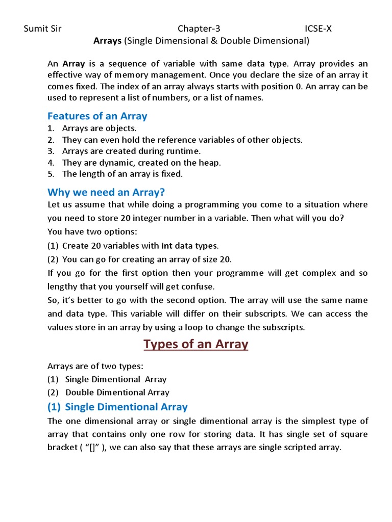 Icse X Arrays | PDF | Integer (Computer Science) | Variable (Computer ... Icse X Arrays | PDF | Integer (Computer Science) | Variable (Computer ...