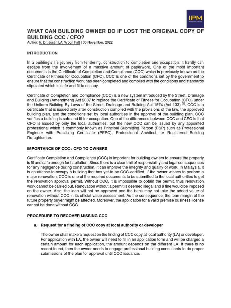 CCC What Can Building Owner Do If Lost The Original Copy of Building CCC or CFO | PDF | Justice ...
