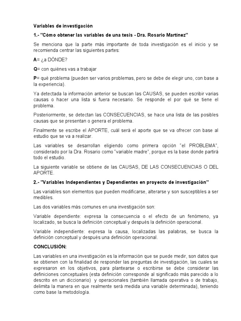 Variables de Investigación | PDF