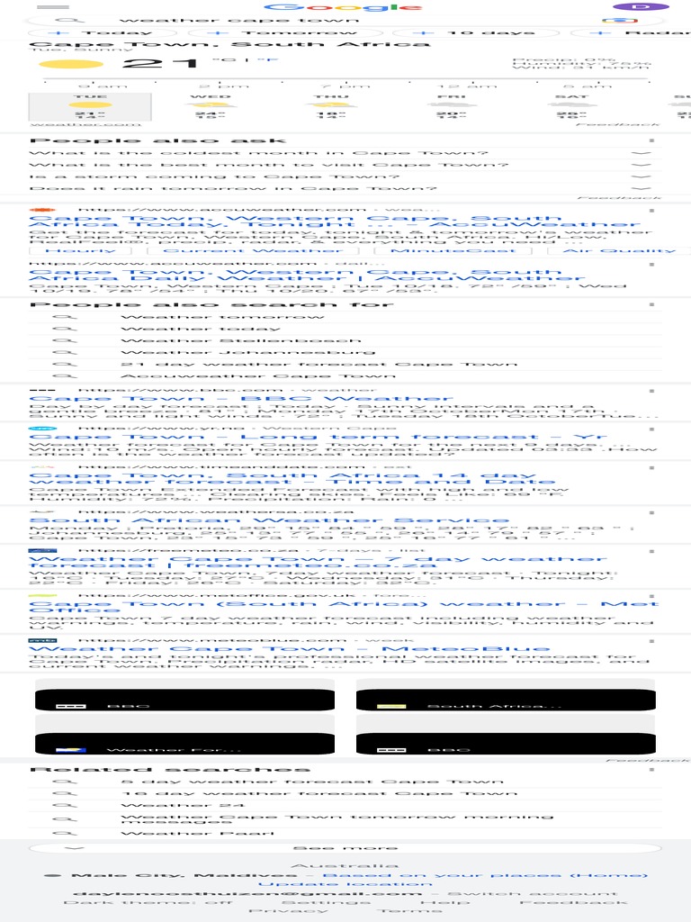 Weather Cape Town - Google Search | PDF | Weather | Weather Forecasting