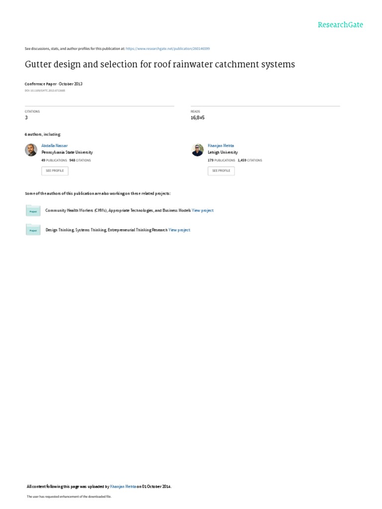 Gutter Design and Selection For Roof Rainwater Catchment Systems | PDF ...