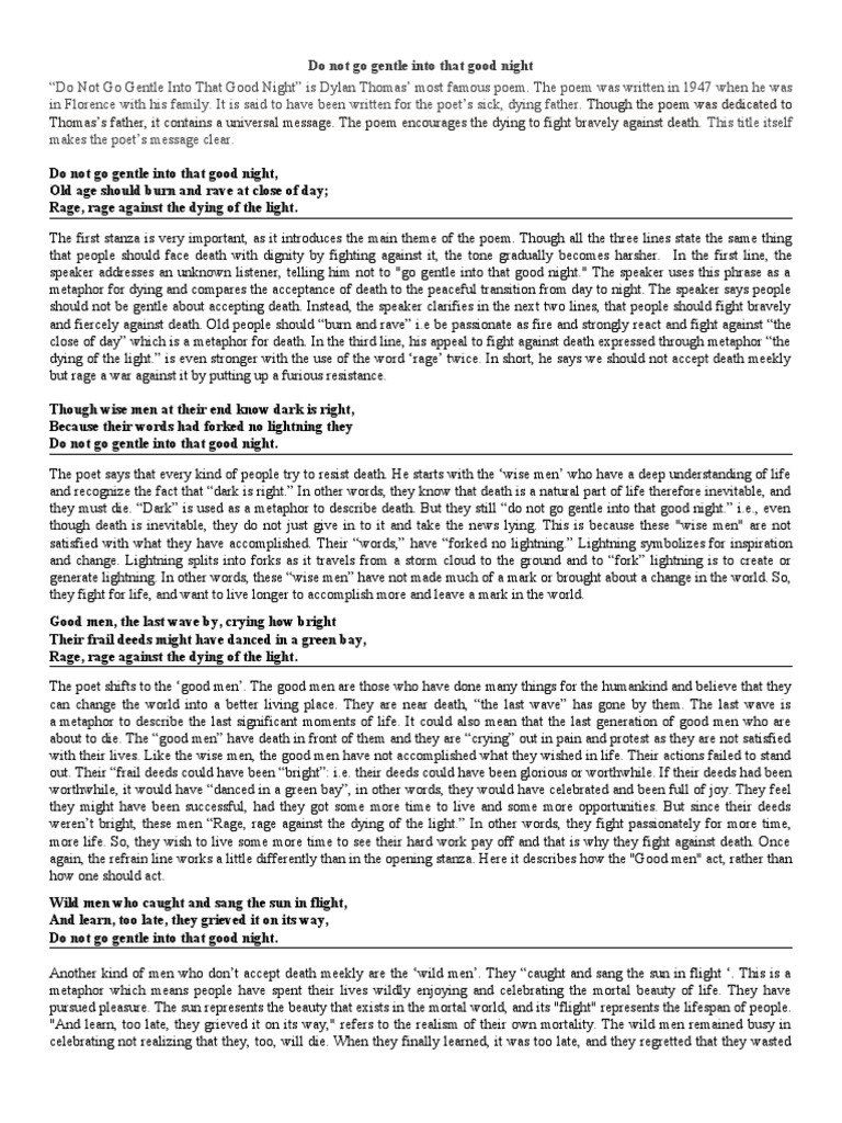 Do Not Go Gentle Into That Good Night | PDF | Poetry