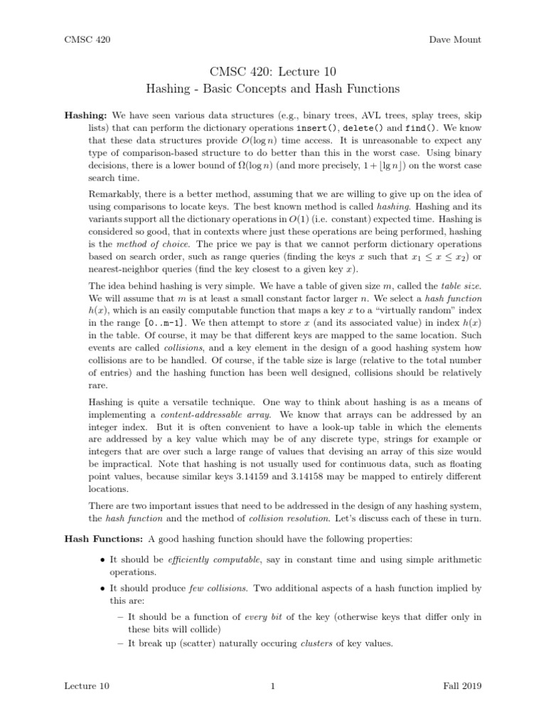 Lect10 Hash Basics | PDF | Applied Mathematics | Mathematics