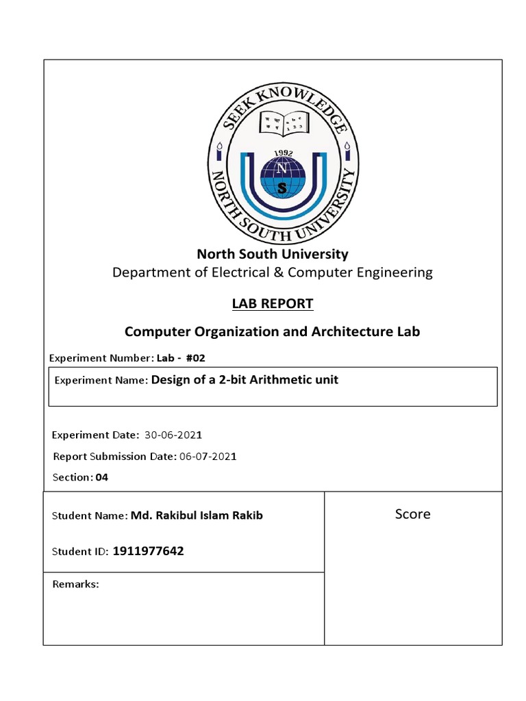 CSE332 Lab Report 2: 2-Bit Arithmetic Unit | PDF | Computer ...