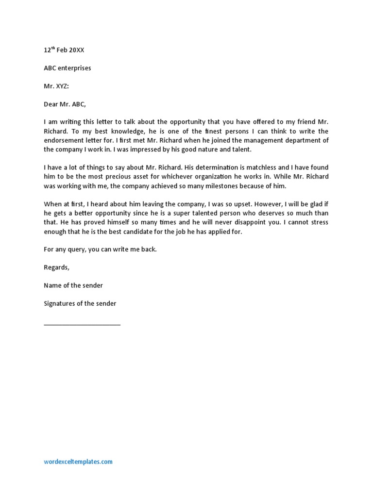 Endorsement Letter Template | PDF