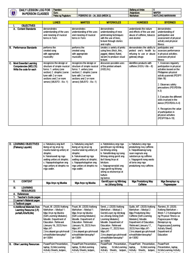 DLL G5 Mapeh Q3 W2 | PDF