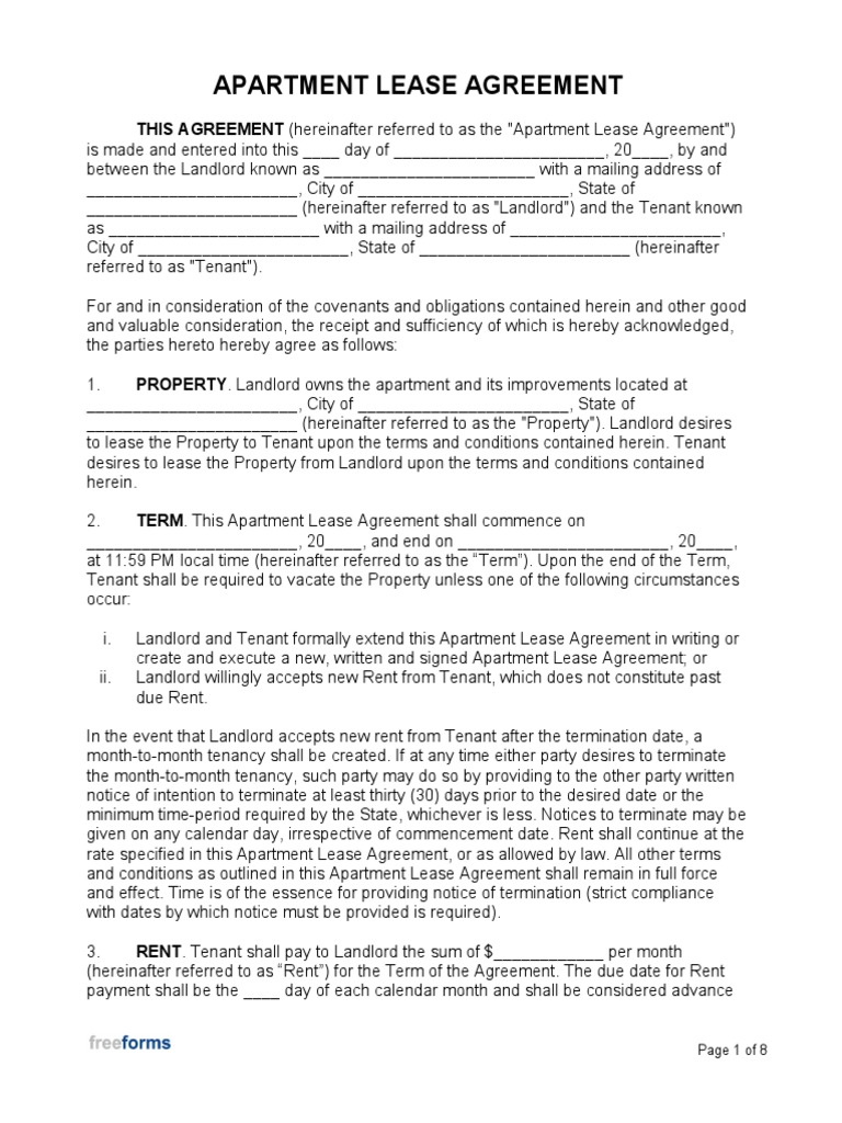 Apartment Lease Agreement Template | PDF | Lease | Leasehold Estate