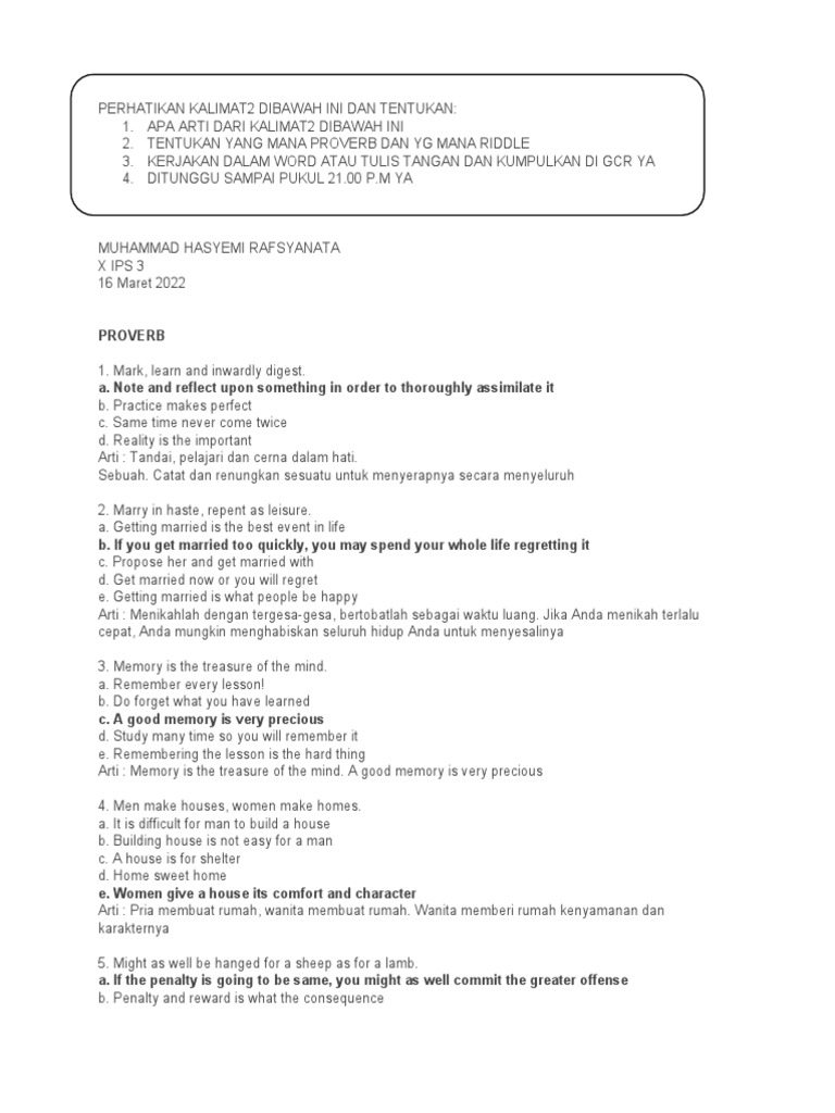 TUGAS MANDIRI PROVERB DAN RIDDLE Basing LM | PDF