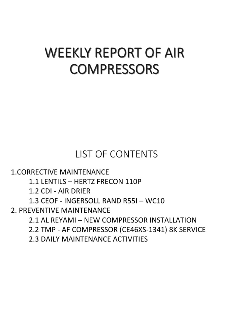 Weekly Report of Air Compressors 26-12-2022 | PDF
