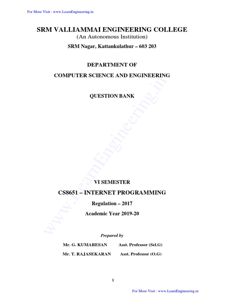CS8651-Internet Programming QP - by WWW - LearnEngineering.in | PDF | Xml | Web Service
