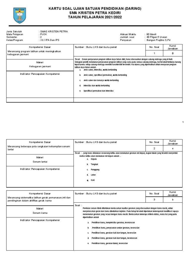 Format Kartu Soal Usp Tulis 2022 | PDF