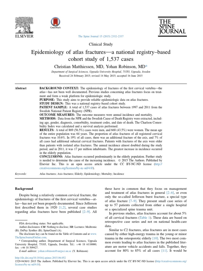 Epidemiology of Atlas Fractures-A National Registry-Based Cohort Study ... Epidemiology of Atlas Fractures-A National Registry-Based Cohort Study ...