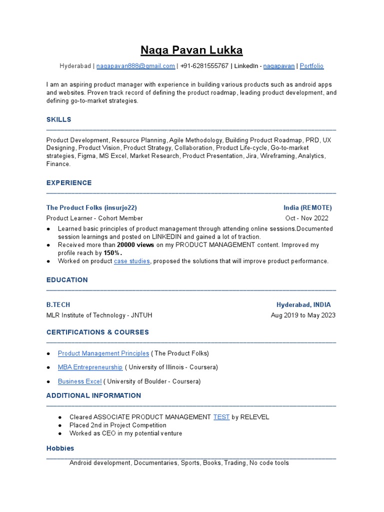 Naga Pavan Resume PM | PDF