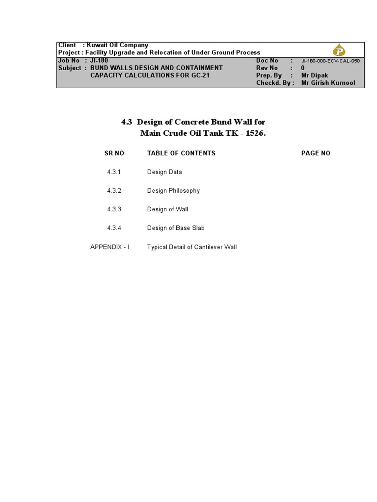 RCC Bund Wall Without Shear Key | Download Free PDF | Materials | Solid Mechanics