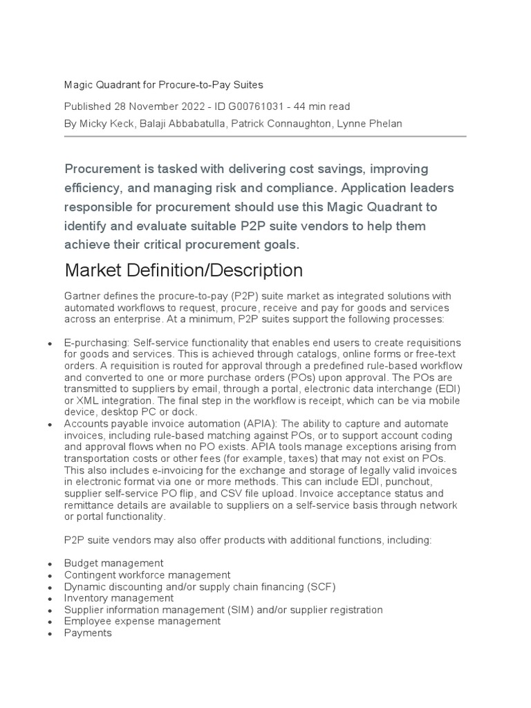 Magic Quadrant For Procure - Coupa Advantages | PDF | Enterprise ...