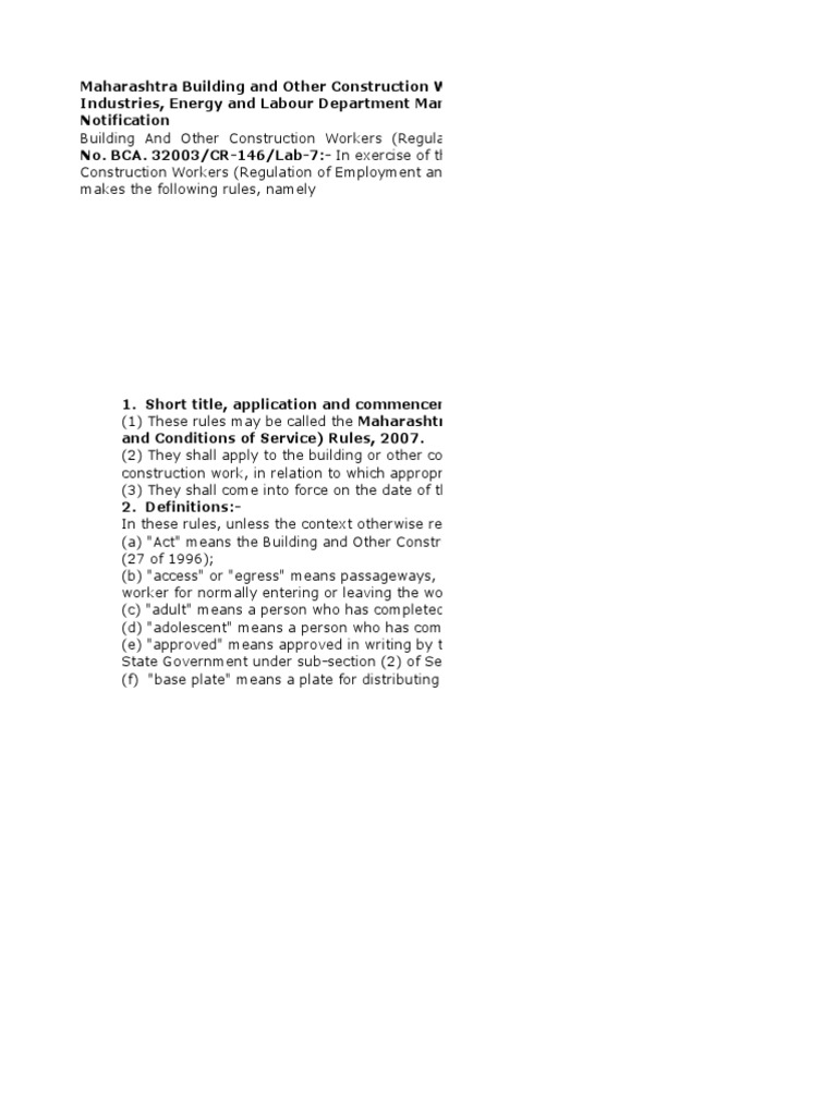 Building and Other Construction Workers Rules 2007 | PDF | Employment ...