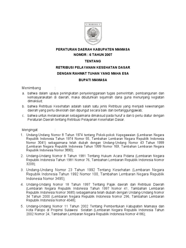 Perda No. 6 Tahun 2007 | PDF | Ilmu Sosial