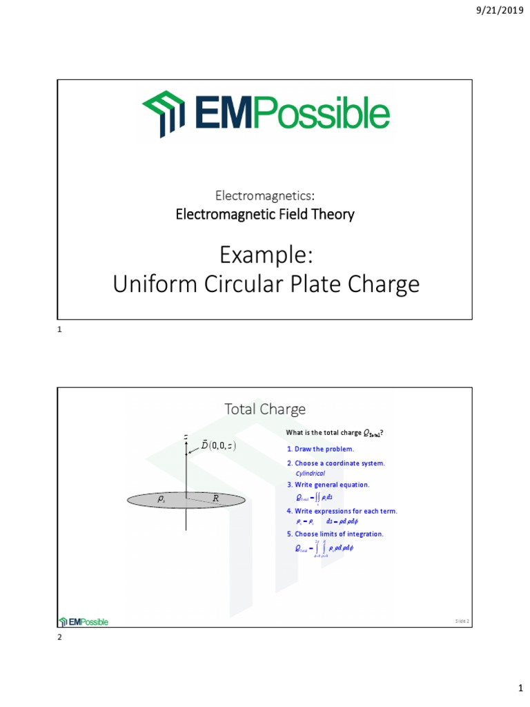 Example 3 Uniform Circular Plate Charge | PDF | Physics | Mathematics