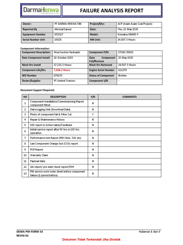 Failure Analysis Report DT2317 Hose Suction Hydraulic | PDF | Failure ...