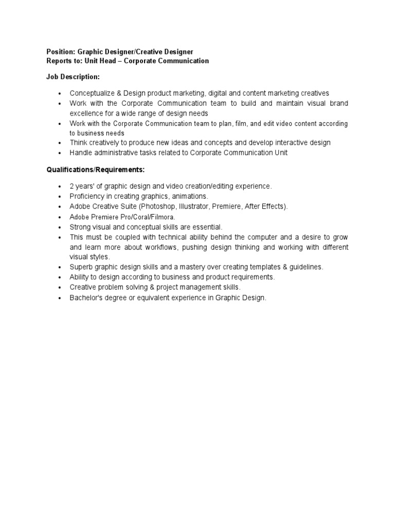 Graphic Designer - Job Description | PDF