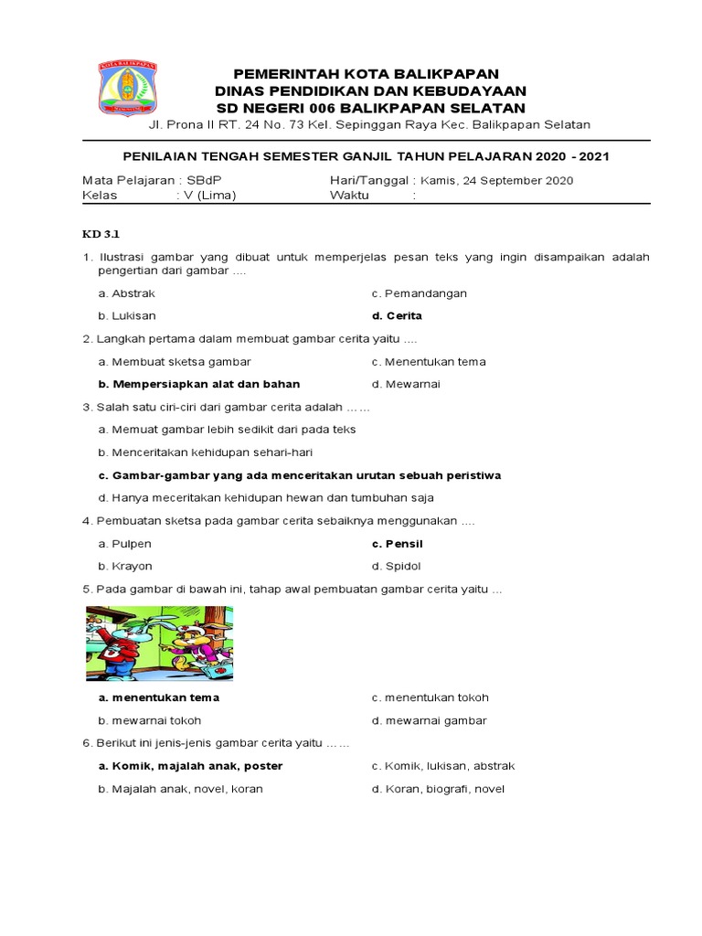 SOAL SBDP KELAS 5 PTS SEM 1 | PDF SOAL SBDP KELAS 5 PTS SEM 1 | PDF