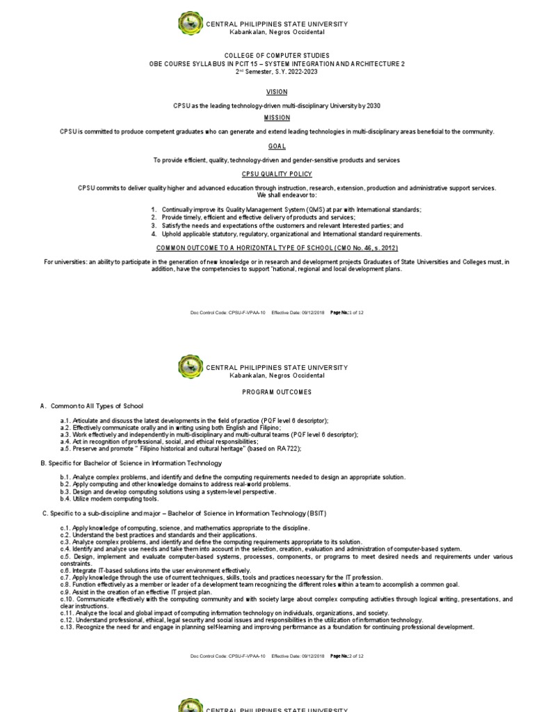 PCIT15 Syllabus 2nd Sem 2023 | PDF | Computing | Information