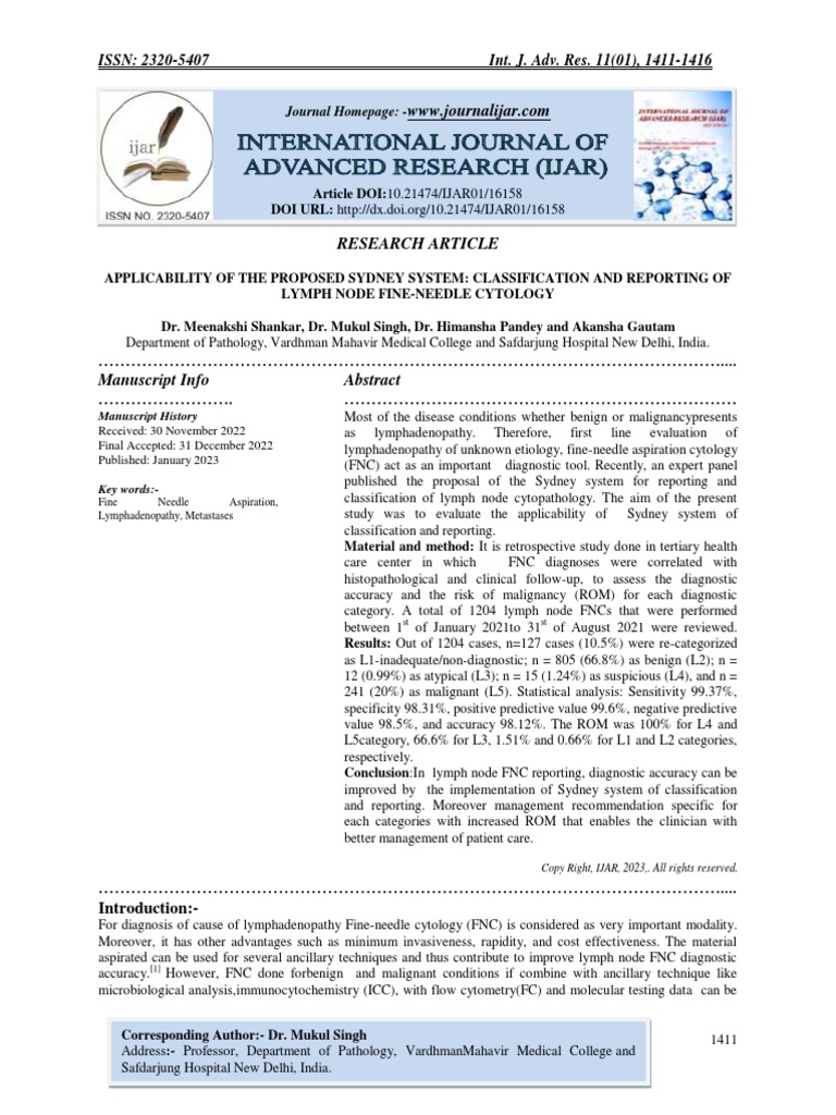 Applicability of The Proposed Sydney System: Classification and ...