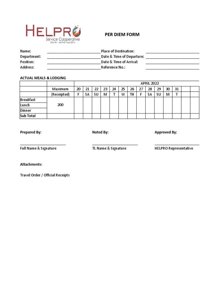 Per Diem Form | PDF