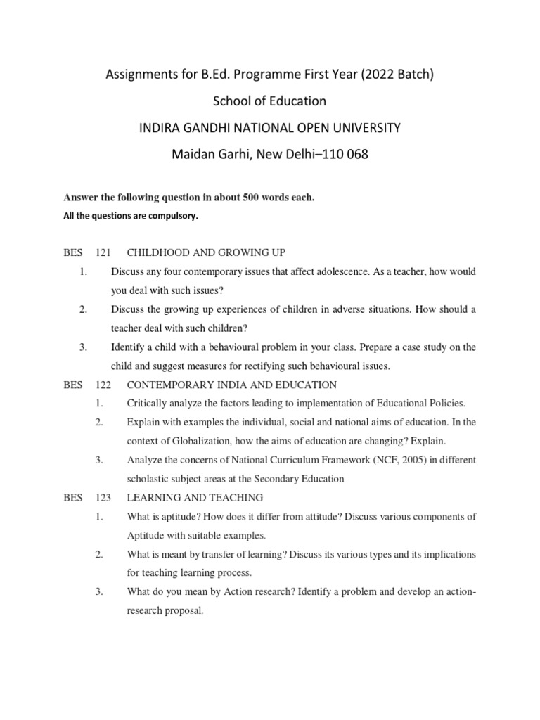 Bed 1st Year Assignments Jan 2022 (English) | PDF