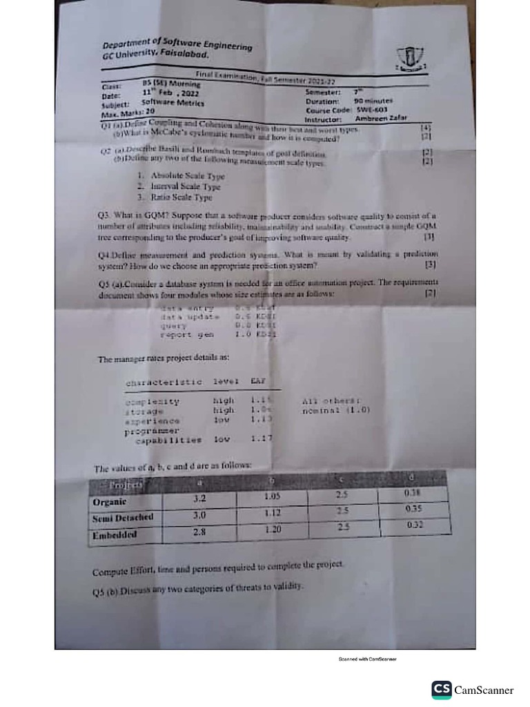CS Past Papers (GCUF Main Campus) - 5 | PDF