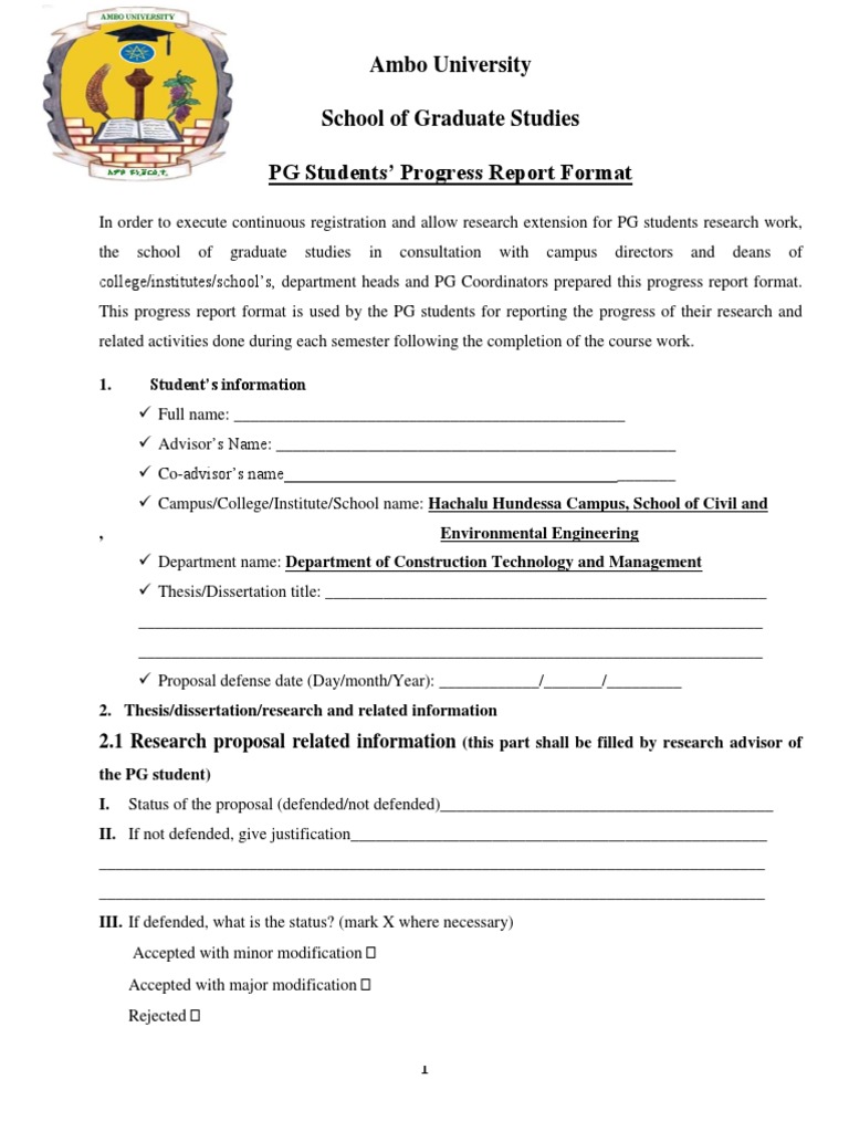 PG Students' Progress Report Format | PDF | Thesis
