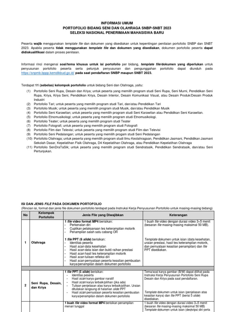 Informasi Umum Portofolio SNPMB 2023 | PDF